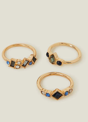 Accessorize Blue Pack of 3 Gemstone Rings | Curvissa