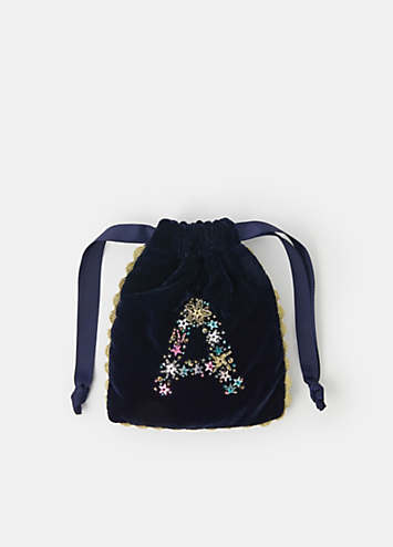 Accessorize Initial Velvet Drawstring Bag | Curvissa