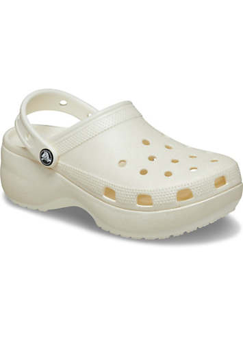 Crocs White Classic Platform Glitter Clogs | Curvissa