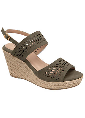 Dunlop Cece Khaki Double Strap Cut Out Wedges | Curvissa