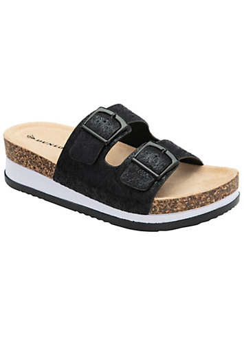 Dunlop Fern Black Double Strap Platform Sandals | Curvissa