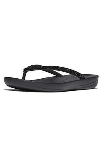 FitFlop Black Iqushion Multi-Crystal Ergonomic Flip-Flops | Curvissa