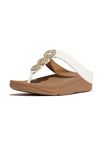 FitFlop Fino White Crystal-Chain Leather Toe-Post Sandals | Curvissa
