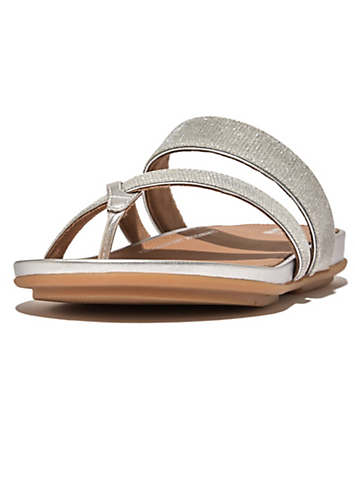 FitFlop Silver Gracie Shimmerlux Strappy Toe-Post Sandals | Curvissa