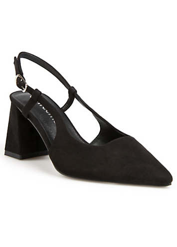 Freemans Black Flared Block Heel Slingback Court Shoes | Curvissa