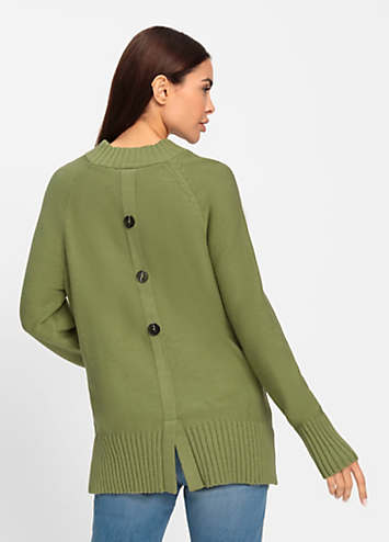 Heine Back Button Long Sleeve Jumper | Curvissa