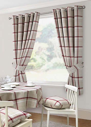 Home Curtains Hudson Check Eyelet Lined Kitchen Curtains Curvissa