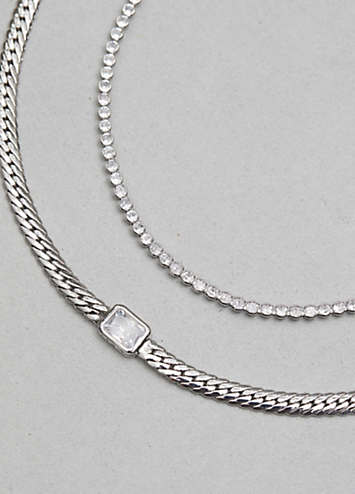 Inicio Silver Plated Recycled Cobra Double Chain & Cubic Zirconia ...
