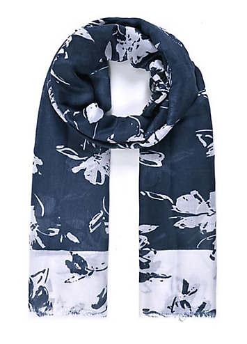 Intrigue Navy Blue and White Raw Edge Blossom Scarf | Curvissa