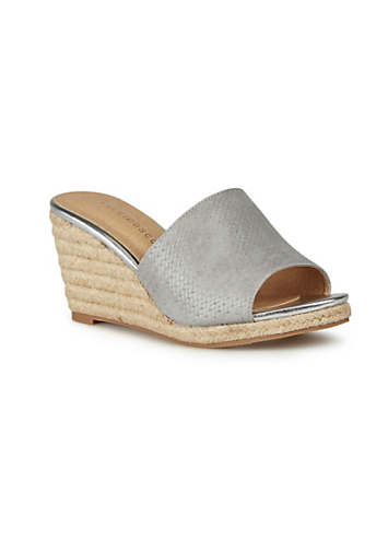 Kaleidoscope Silver Textured Espadrille Wedge Mules | Curvissa