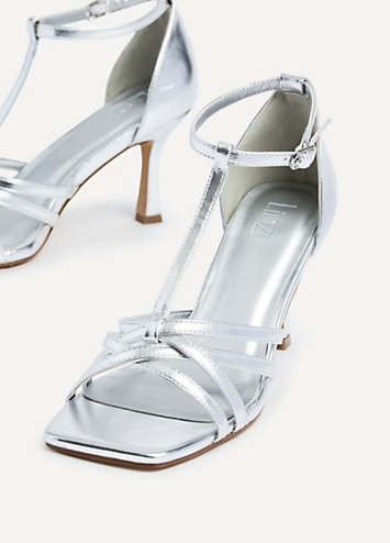Linzi Lilah Silver Faux Leather T-Bar High Heels | Curvissa