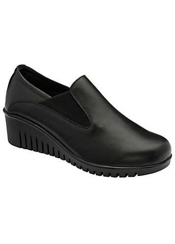 Lotus Delmar Black Leather Wedge Shoes | Curvissa