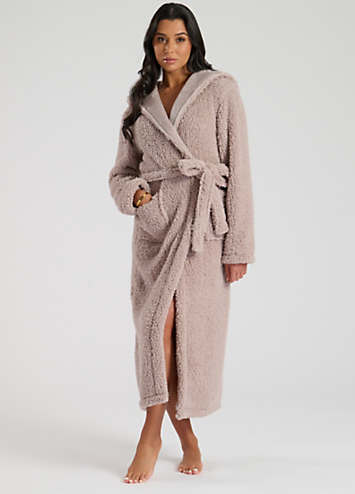 Loungeable Sherpa Maxi Dressing Gown with Luxury Fleece Lined Hood ...