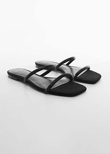 Mango Funky Black Rhinestone Double Strap Flat Sandals | Curvissa