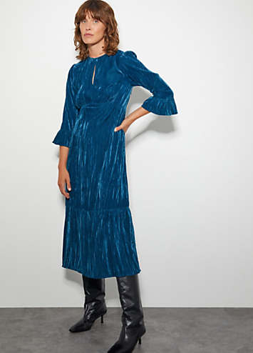 Monsoon Mabel V-Front Crushed Velvet Midi Dress | Curvissa