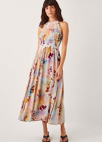 Monsoon Mia Floral Embroidered Halter Midi Dress | Curvissa