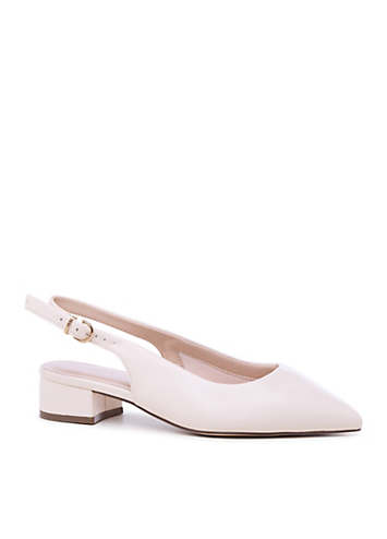 Paradox London Cream Fiorenza Wide Fit Block Heel Court Shoes | Curvissa