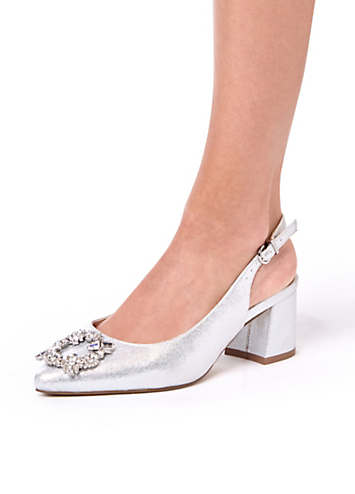 Paradox London Silver Floris Block Heel Court Shoes | Curvissa