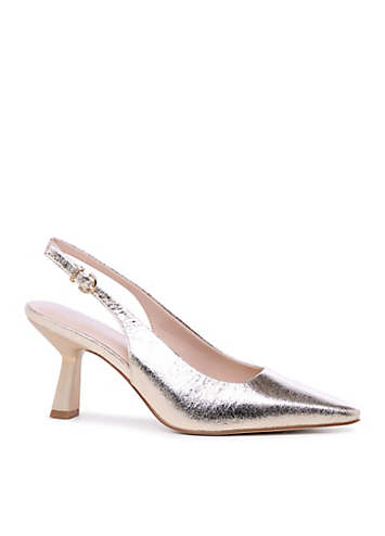 Paradox London Tuscany Champagne Slingback Flared Heel Shoes | Curvissa