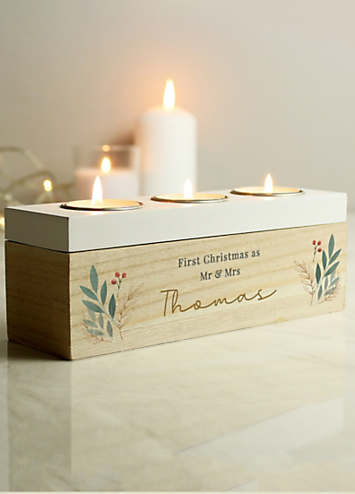 Personalised Momento Christmas Foliage Triple Tea Light Box | Curvissa