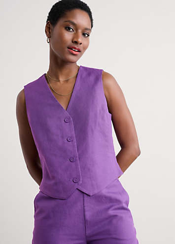 Seasalt Cornwall Purple Erica Linen Blend Waistcoat | Curvissa