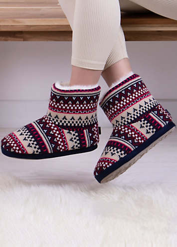 Totes Ladies Fair Isle Berry Knit Boot Slippers | Curvissa