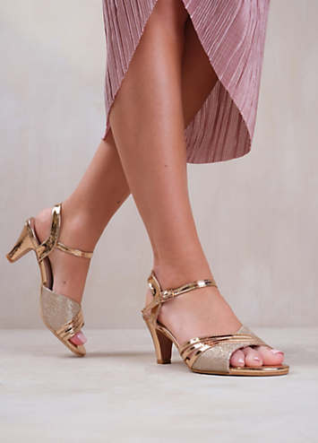 Where s That From Stormi Low Heel Sandals with Buckle Ankle Strap in Rose Gold Glitter Curvissa