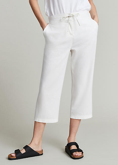 White linen cropped trousers store