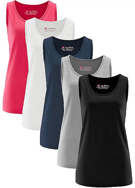 Pack of 5 Essential Vest Tops by bonprix | Curvissa