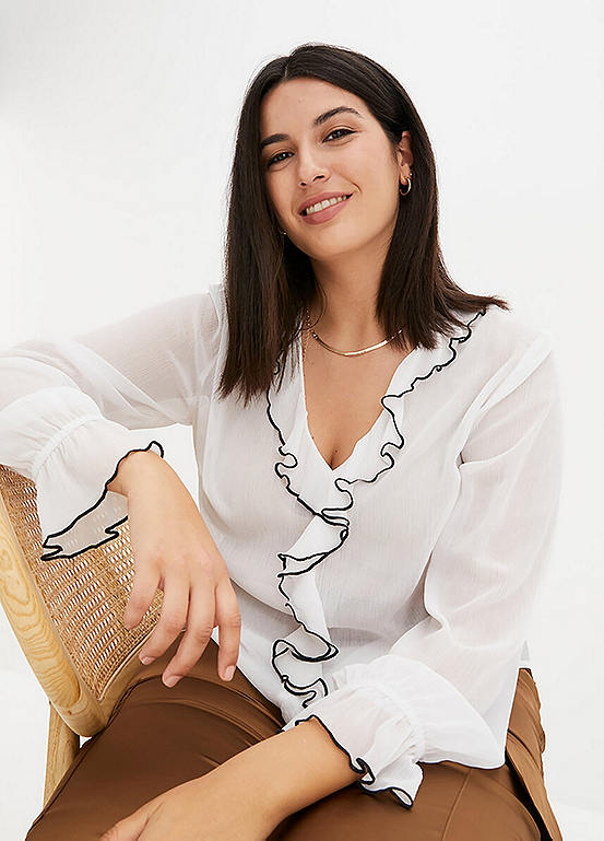 bonprix Semi-Transparent Ruffle Blouse | Curvissa