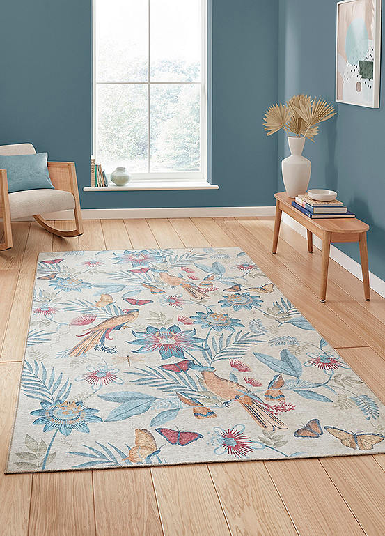 Catherine Lansfield Lansfield Amaya Tropical Birds Washable Rug | Curvissa