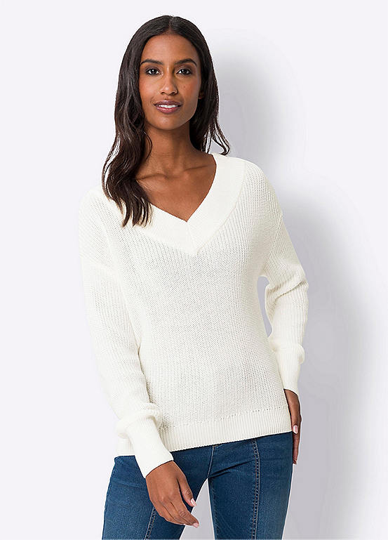 Heine Wide V-Neck Jumper | Curvissa