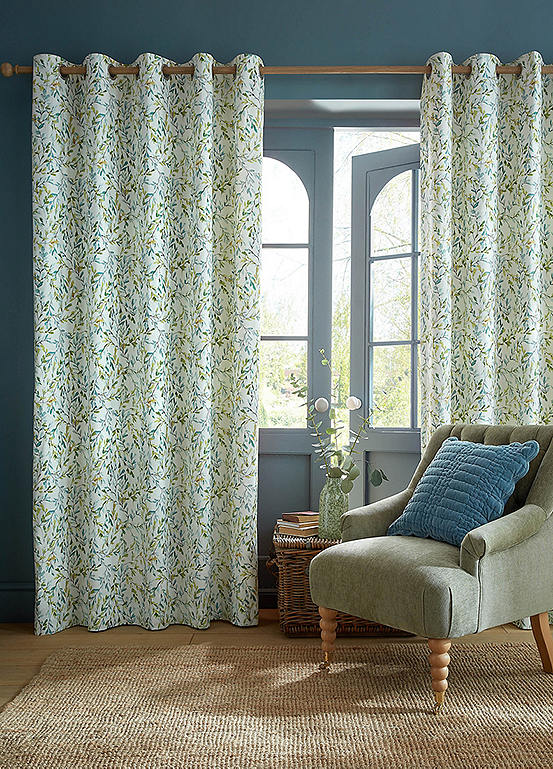 Laura Ashley Brayton Leaves Pair of Lined Eyelet Curtains | Curvissa