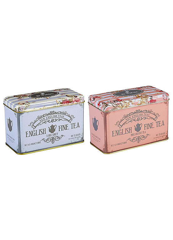 New English Teas Vintage Floral Classic Tea Tin - Light Blue & Blush ...
