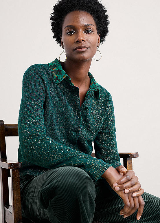 Seasalt Cornwall Black Tern Tide Sparkle Merino Blend Cardigan | Curvissa