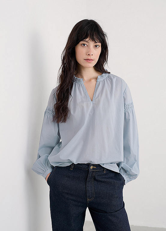 Seasalt Cornwall Blue Gwel Long Sleeve Blouse | Curvissa