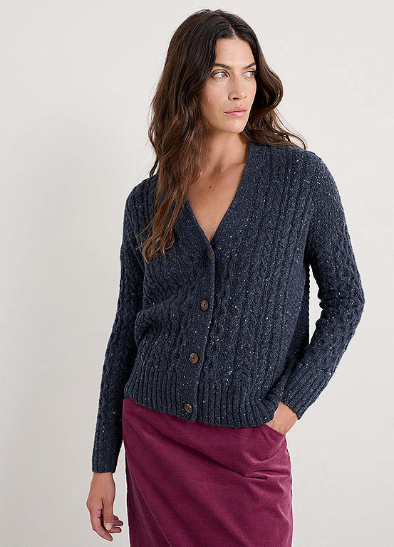 Seasalt Cornwall Navy Newlyn Cardigan with Merino Wool | Curvissa