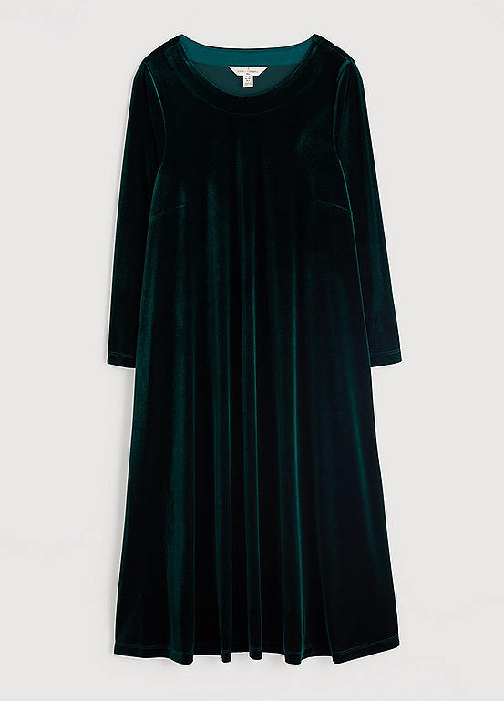 Seasalt Cornwall Teal Mahonia Velvet Shift Dress | Curvissa