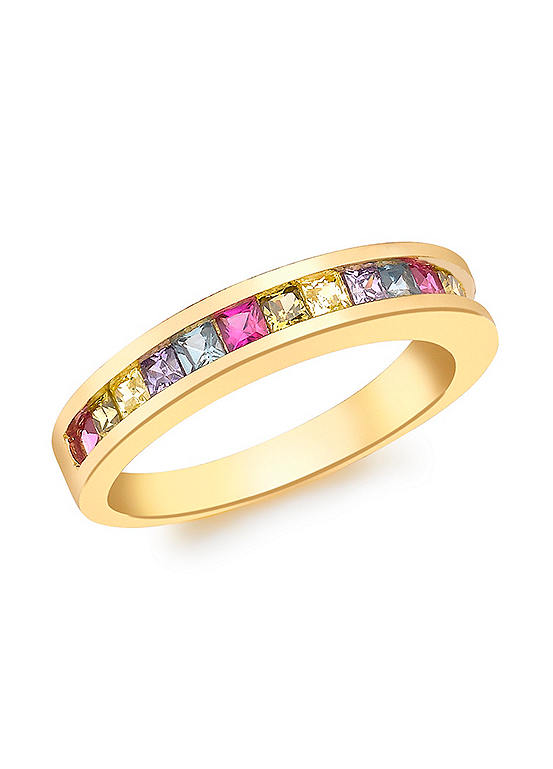 Tuscany Gold 9CT Yellow Gold Multi-Coloured CZ Half-Eternity Ring ...