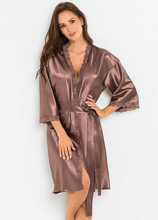 Venus Lace Trim Satin Robe | Curvissa