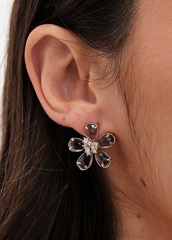 Jon Richard Gold Plated Amethyst Floral Stud Earrings