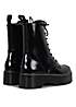Linzi Hunter Black High Shine Faux Leather Chunky Military Boots | Curvissa
