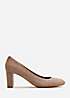 Where’s That From Livia Wide-Fit Camel Suede Mid-Block Heel Court Shoes ...
