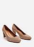 Where’s That From Livia Wide-Fit Camel Suede Mid-Block Heel Court Shoes ...